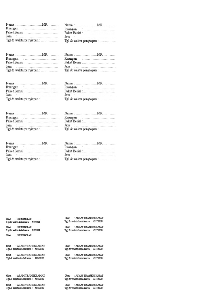 TJ_no.121_Label Parenteral NAMA OBAT PER PASIEN | PDF