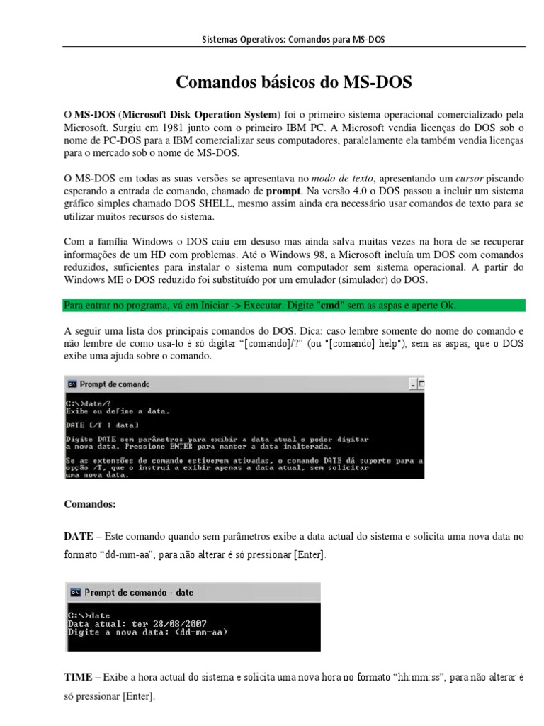 Comandos Essenciais do MS-DOS | PDF