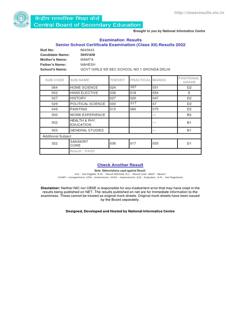 CBSE - Senior School Certificate Examination (Class XII) Results 2019 ...