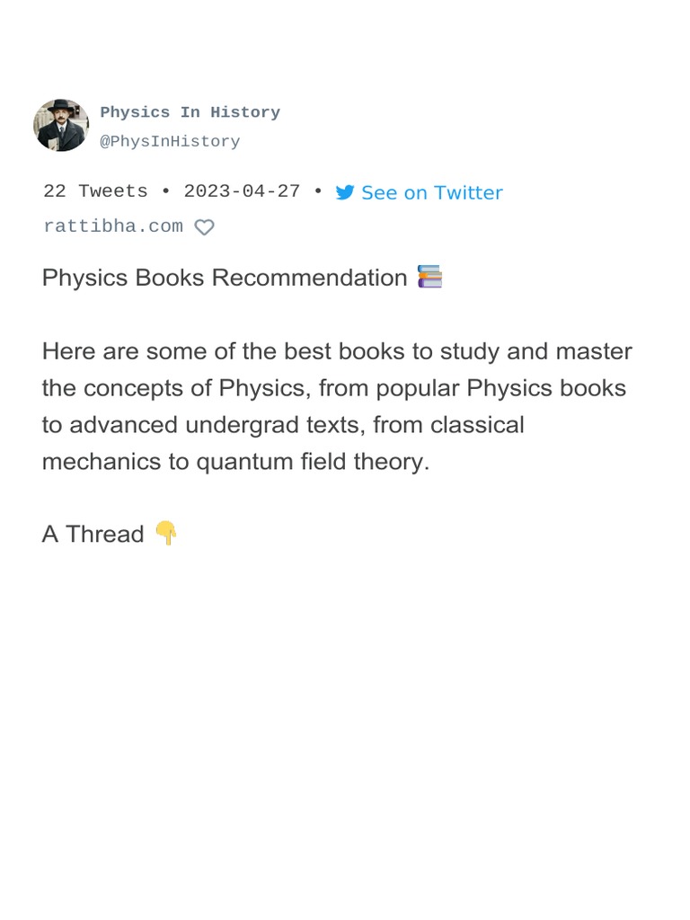 Physics - Books - Recommendation - ? - Here - Thread - by - Physinhistory - Apr 27, 23 - From ...