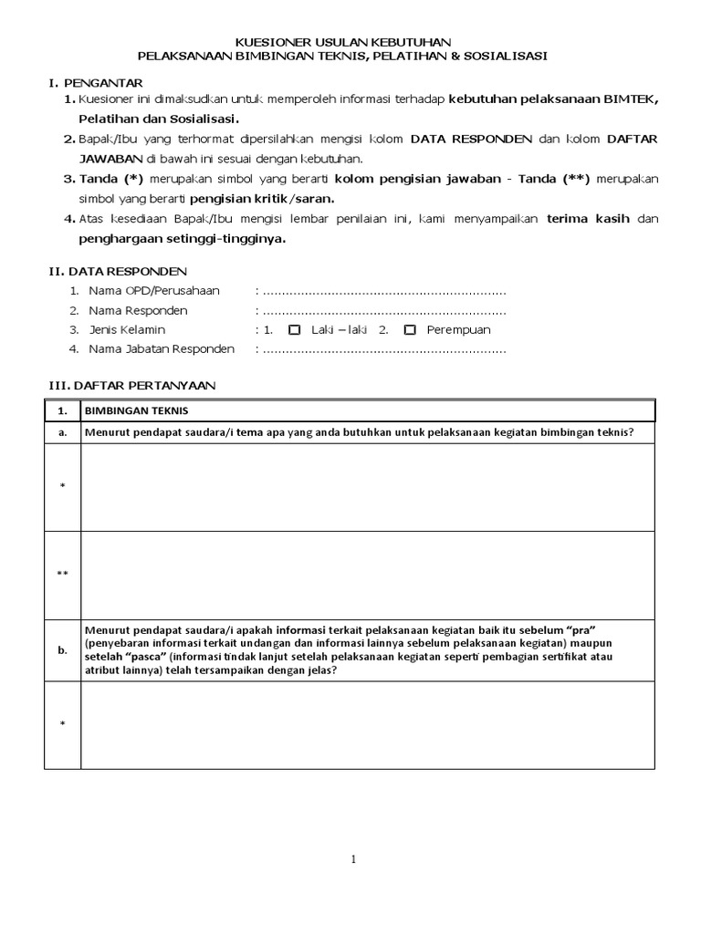 Kuesioner Essay.doc | PDF