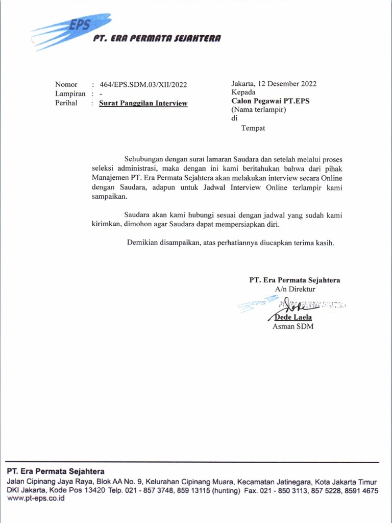 Surat Panggilan Interview Calon Perwakilan 12 Des 2022 PDF | PDF