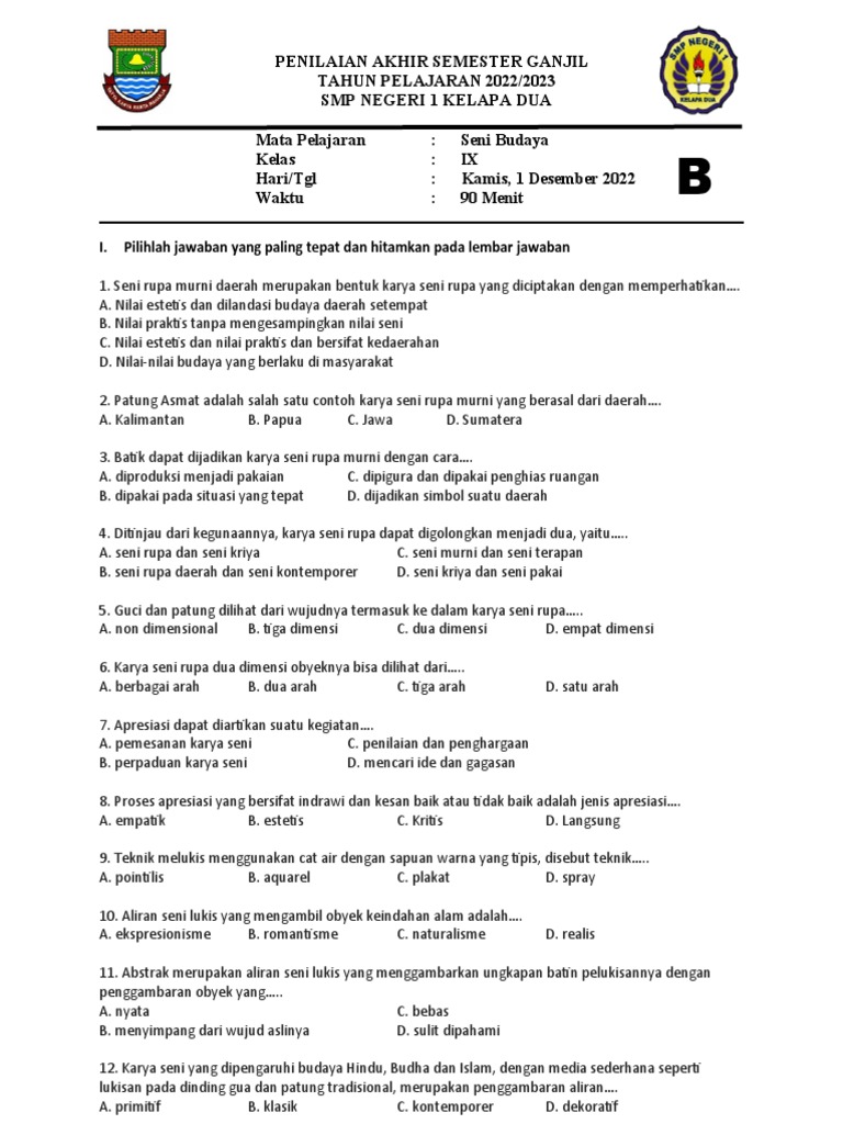 Soal SBK Pas Ganjil Paket B | PDF