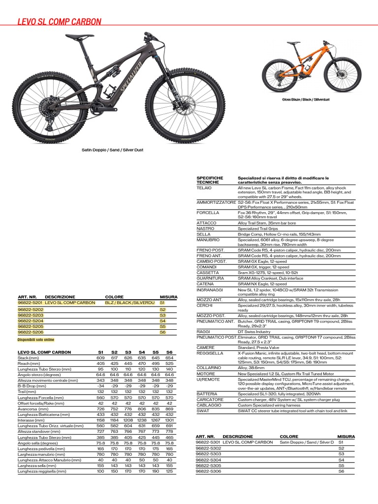 Specialized - Sell Sheet - Turbo Levo SL Comp | PDF | Land Vehicles | Private Transport