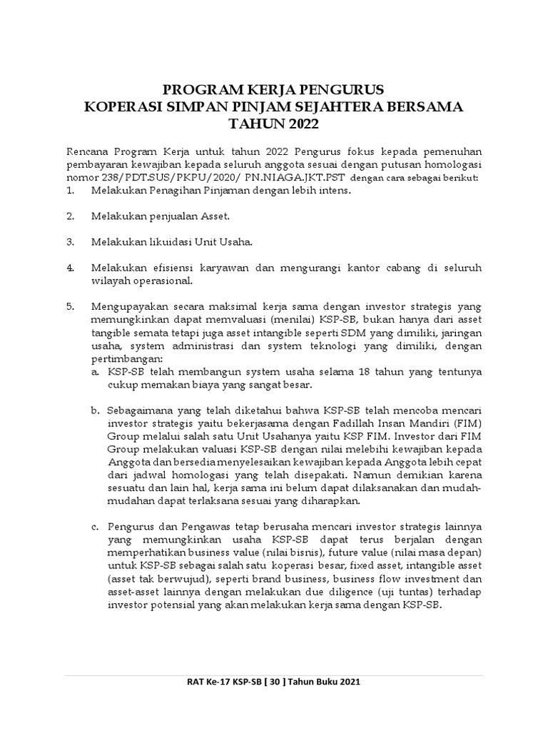 Program Kerja Pengurus Tahun 2022 | PDF