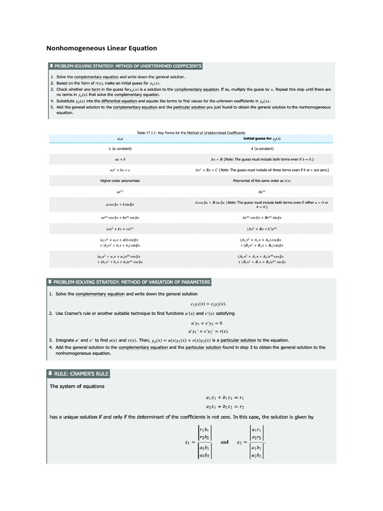 Nonhomogeneous Linear Equation | PDF