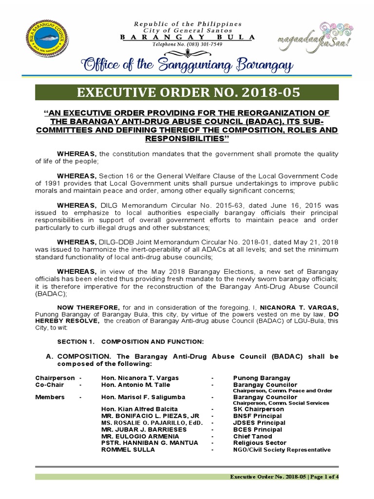 EXECUTIVE ORDER NO 2018-05 - BADAC.docx | PDF