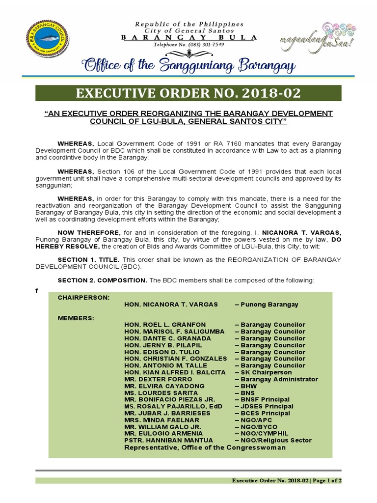 EXECUTIVE ORDER NO 2018-02 - BDC.docx | PDF