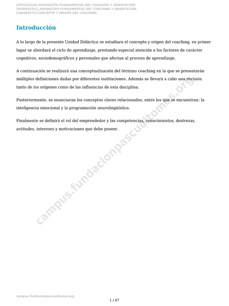 T1 Concepto Y Origen Del Coaching Pdf Pdf Aprendizaje Memoria