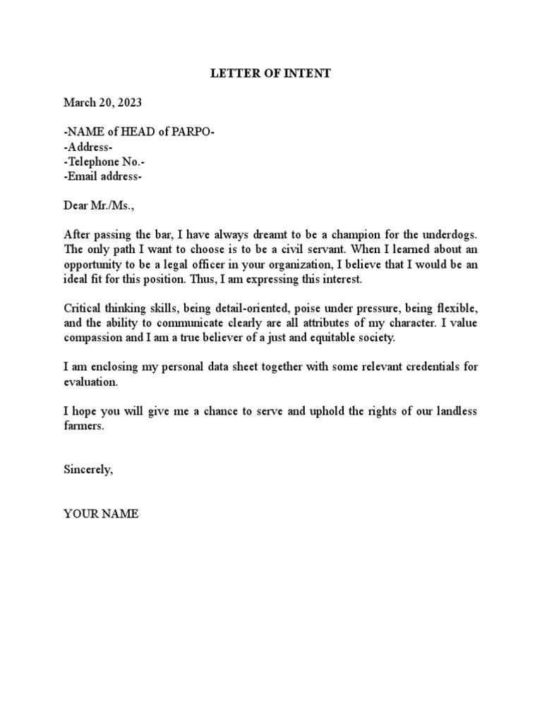 Letter of Intent (Dar) | PDF