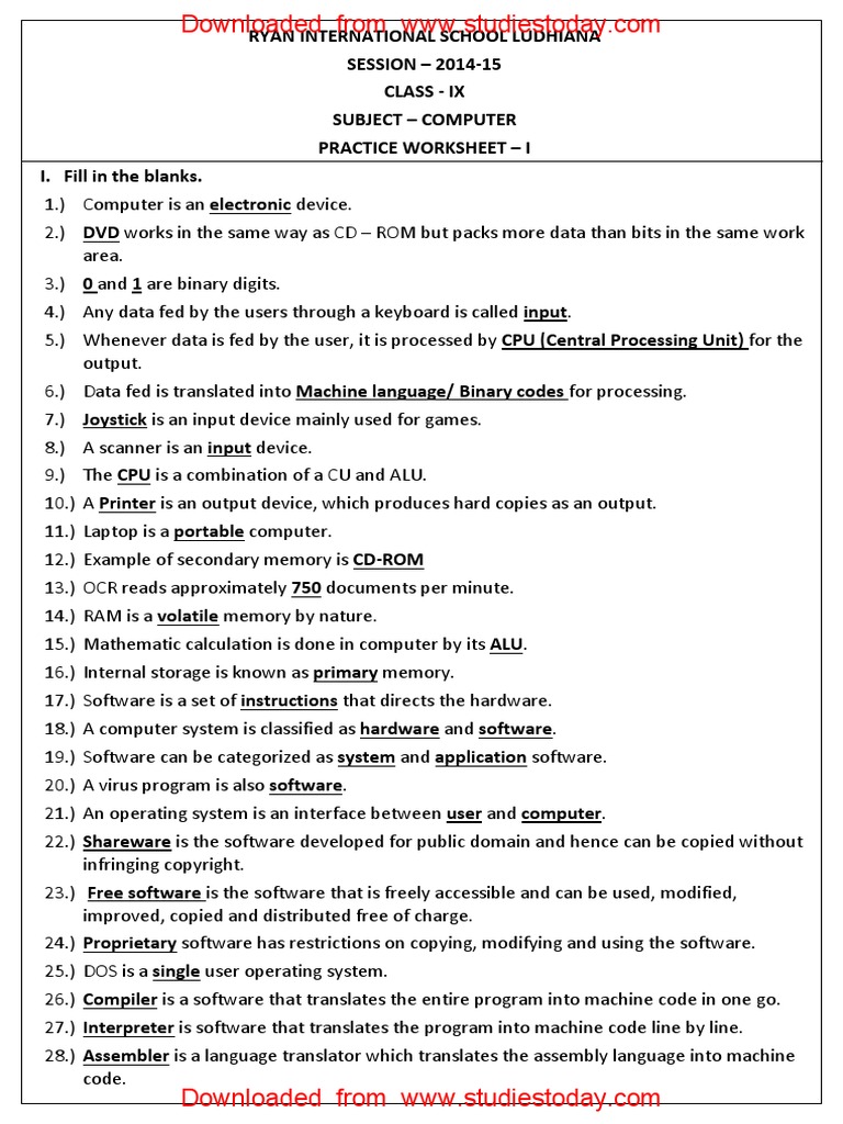 CBSE Class 9 Computer Science Worksheet PDF | PDF CBSE Class 9 Computer Science Worksheet PDF | PDF