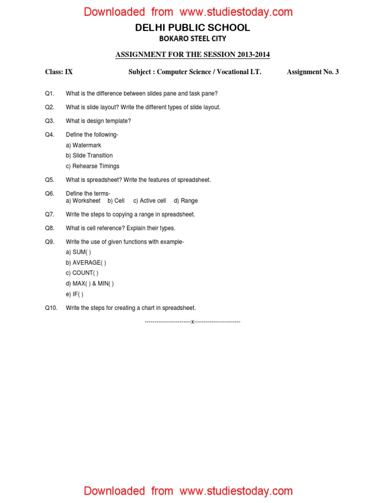 Class IX Computer Science Assignment | PDF