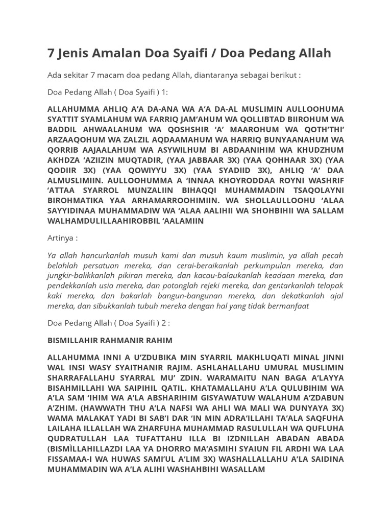 7 Jenis Amalan Doa Syaifi | PDF