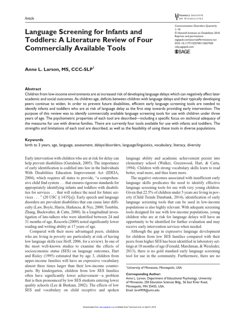 Language Screening For Infants and Toddlers - A Literature Review of ...