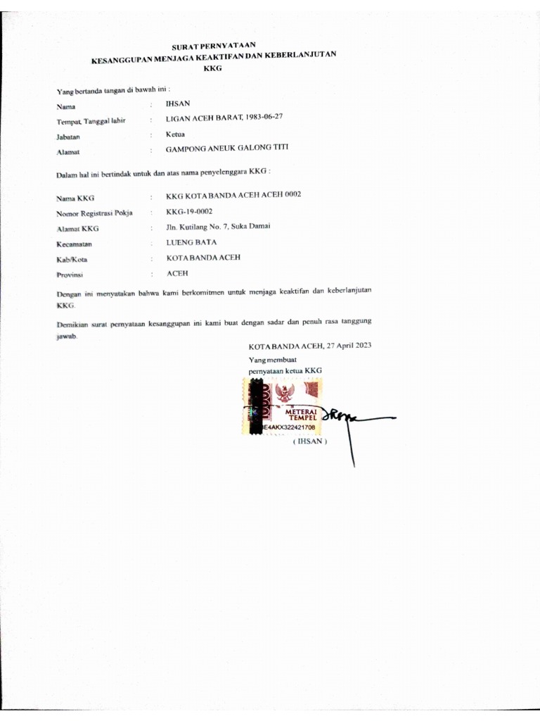 Surat Pernyataan Kesanggupan PDF | PDF