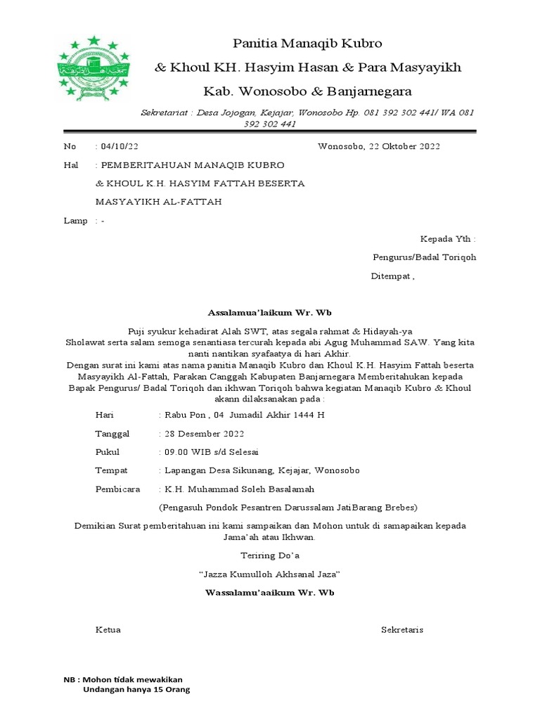 Undangan Manaqib Kubro | PDF