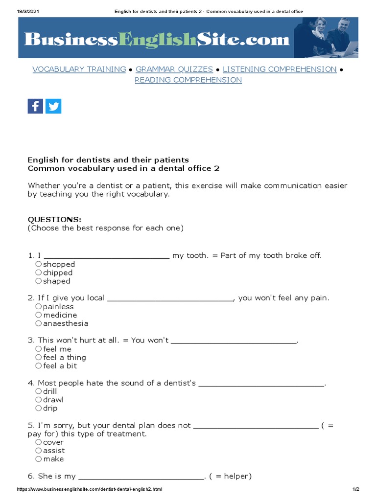 Dental Vocabulary for Patients and Dentists | PDF | Dentist | Dentistry