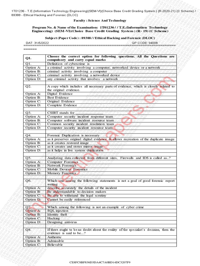 Be - Information Technology - Semester 6 - 2022 - May - Ethical Hacking and Forensicrev 2019 C ...