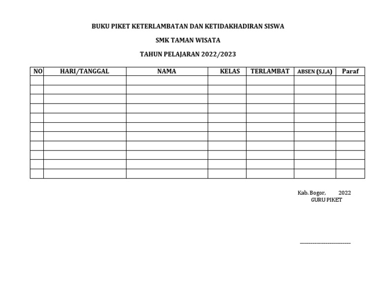 Buku Piket Keterlambatan Dan Ketidakhadiran Siswa Pdf