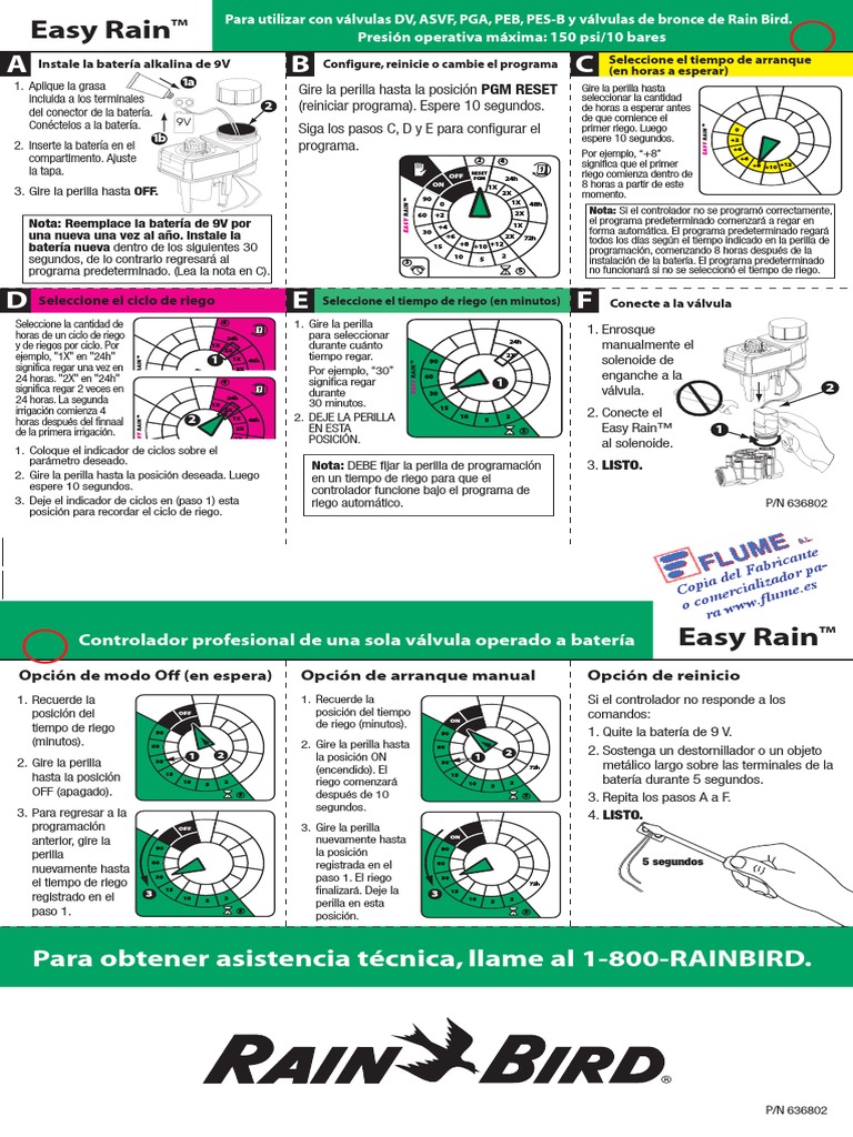 Manual Programador Riego RAINBIRD EASYRAIN PDF | PDF
