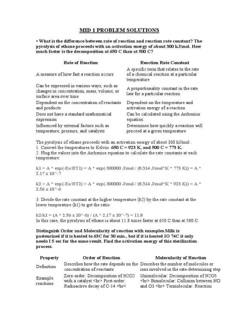 Mid 1 Problem Solutions PDF | PDF | Reaction Rate | Activation Energy