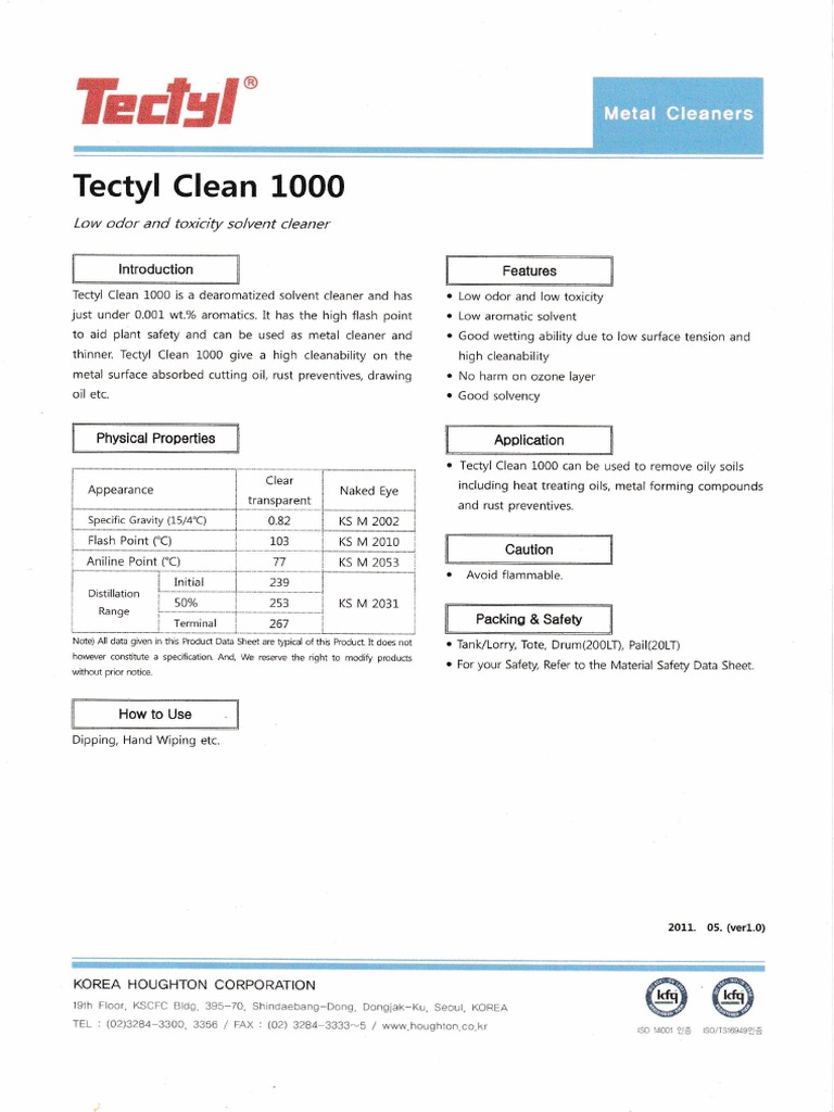 Tectyl Clean 1000 low odor solvent cleaner | PDF | Chemistry | Materials