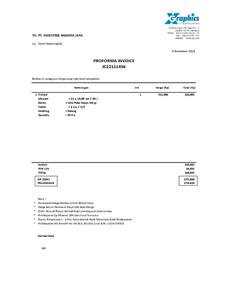 Invoice Pelunasan Cetak Thank You Card | PDF