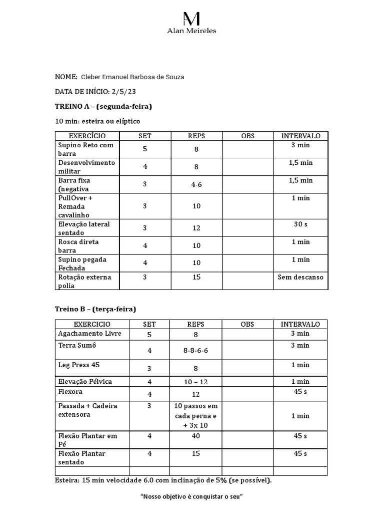 Treino Cleber PDF | PDF