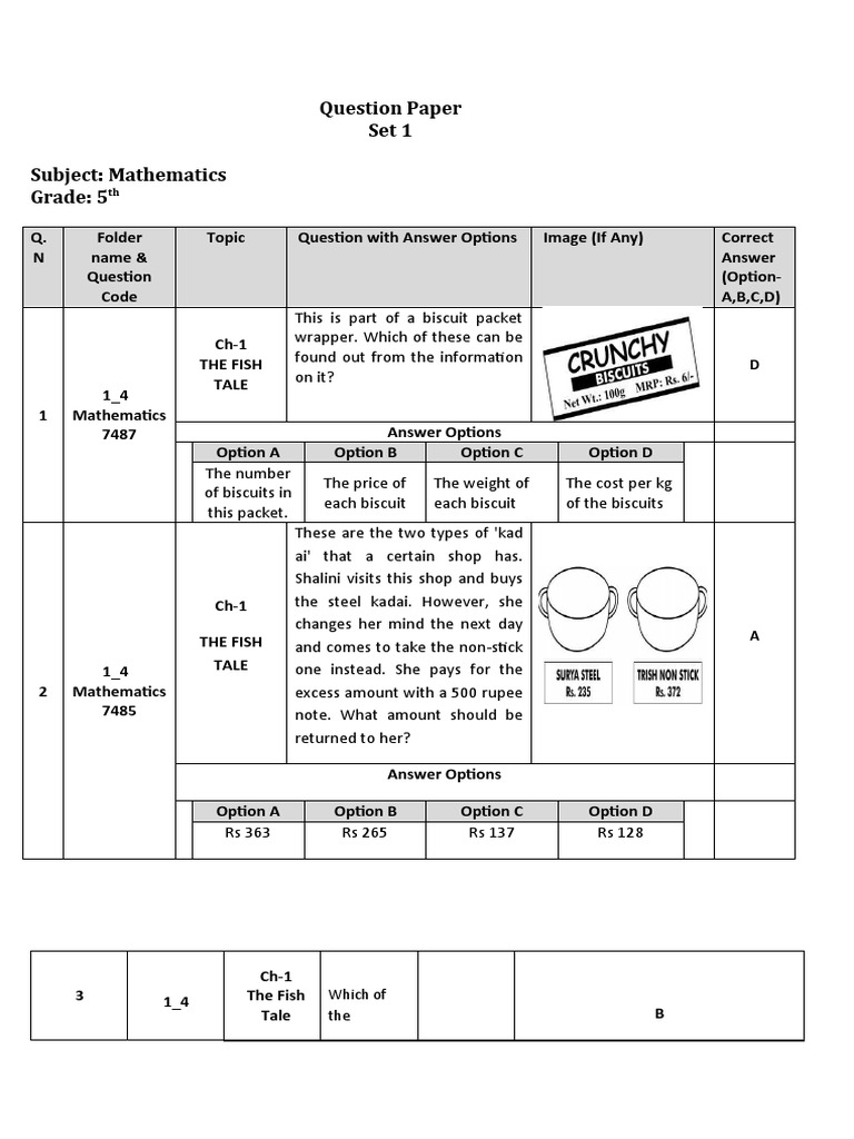 Set 1-Math-Class V | PDF