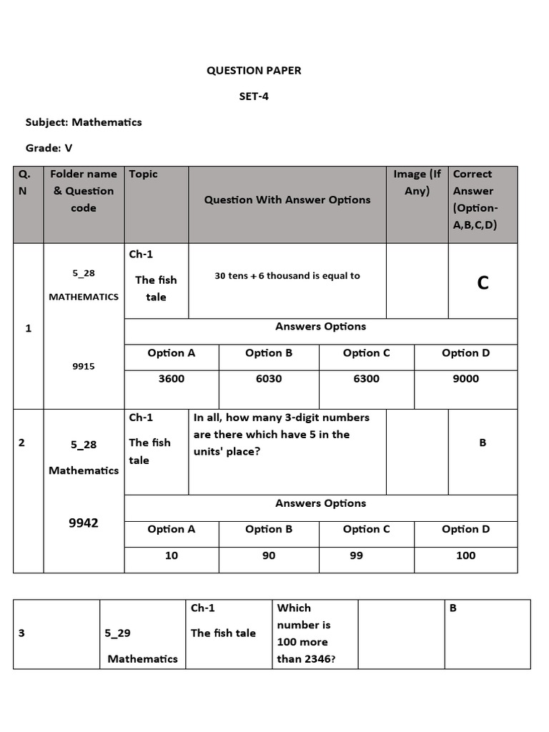 Set 4-Math-ClassV | PDF | Mathematics | Arithmetic
