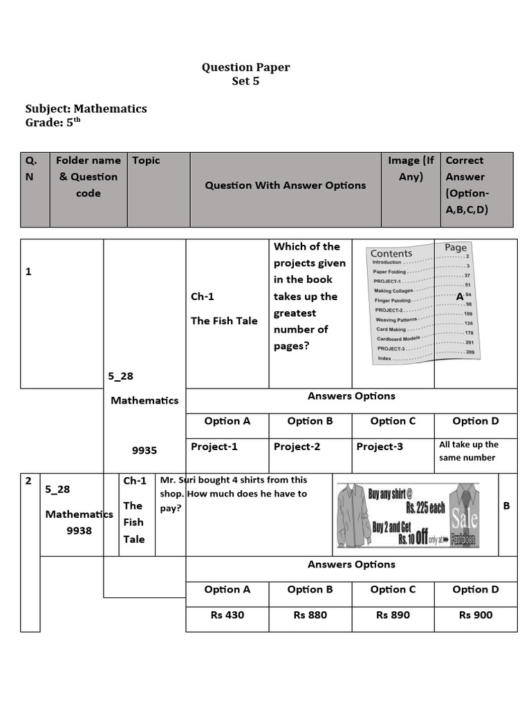 Set 5-Math-Class V | PDF