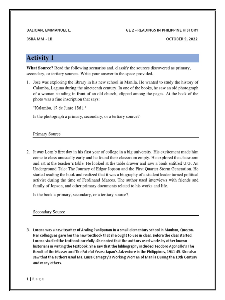 DALIOAN - Module 1 Activities PDF | PDF | Philippines