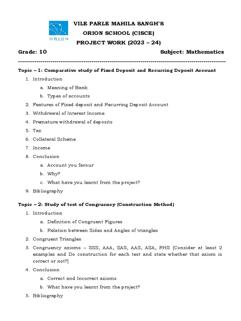 Class 10 Maths Project Guidelines | PDF