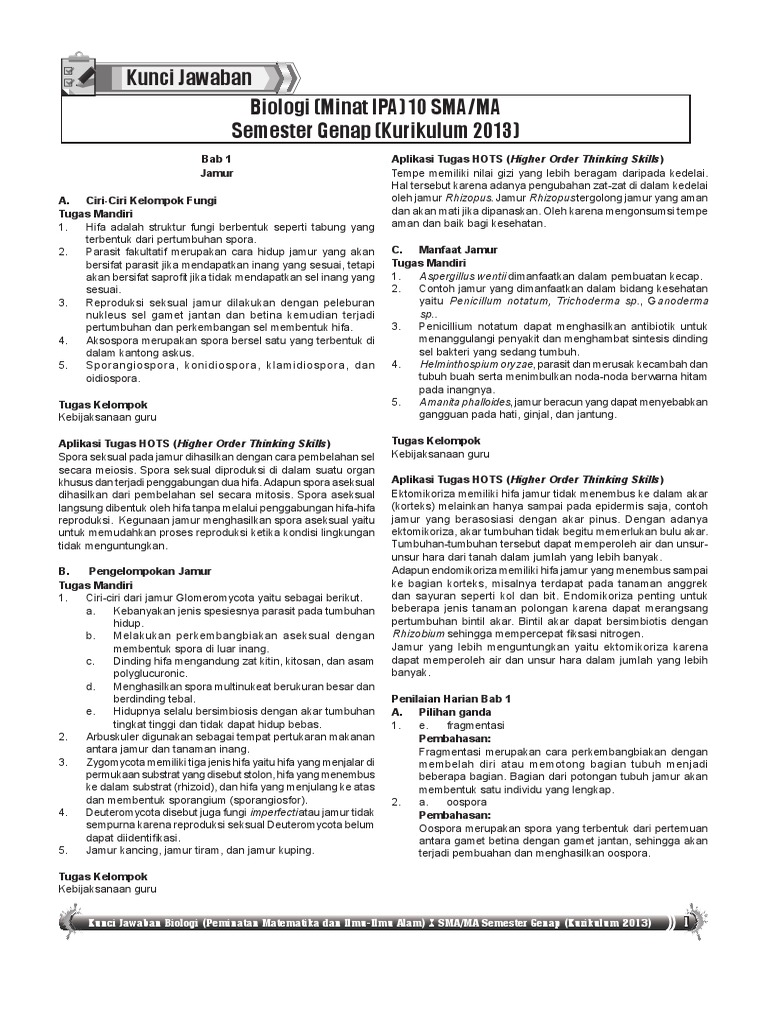 Kunci Biologi 10 Genap | PDF