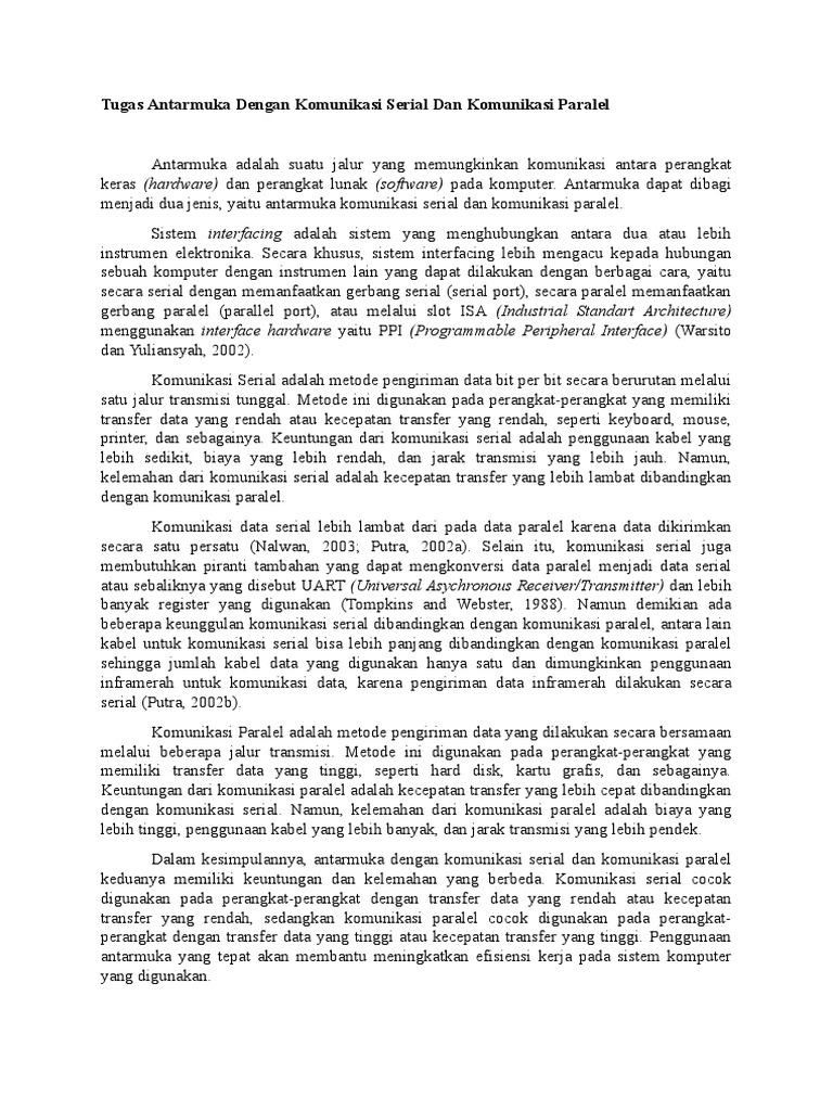Tugas Antarmuka Dengan Komunikasi Serial Dan Komunikasi Paralel | PDF Tugas Antarmuka Dengan Komunikasi Serial Dan Komunikasi Paralel | PDF