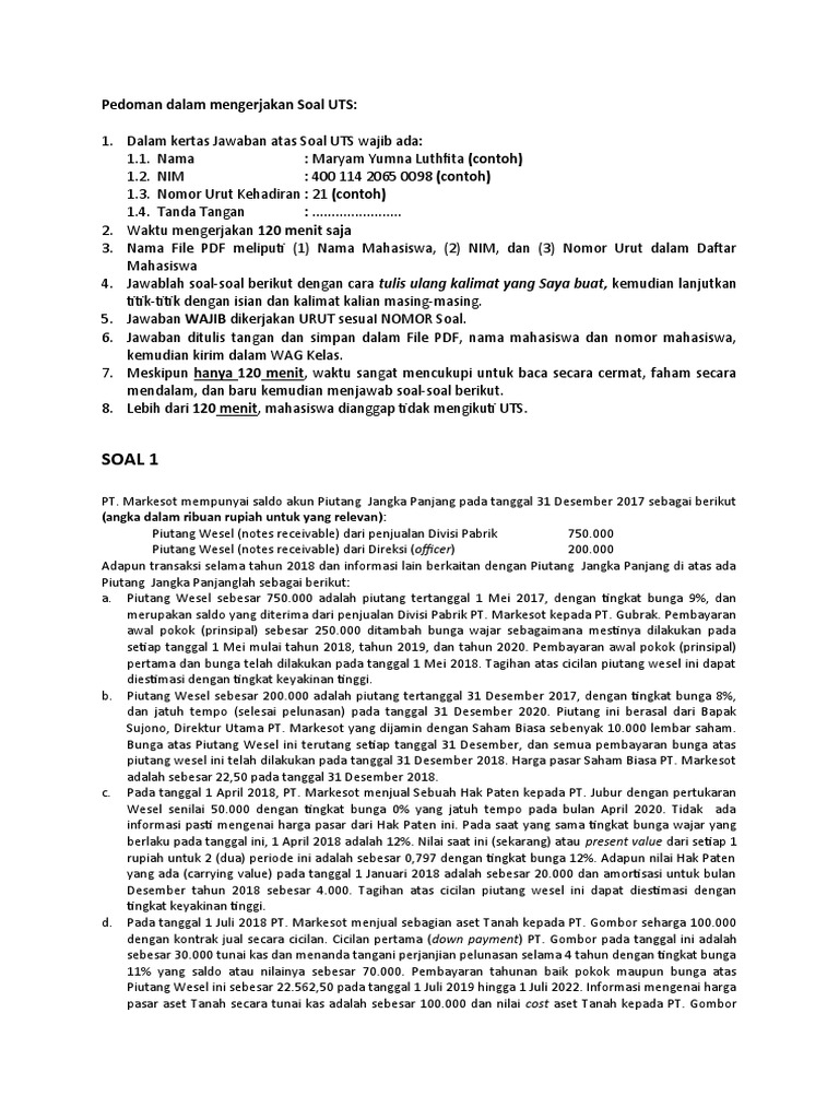 Soal UTS D4 Ak - PJK 8 - Apr - 2022 | PDF