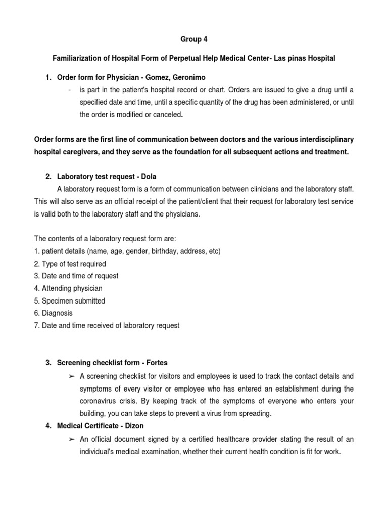 Hospital Forms Overview and Samples | PDF | Patient | Hospital