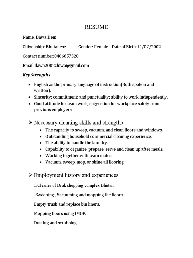 Cleaning Resume | PDF
