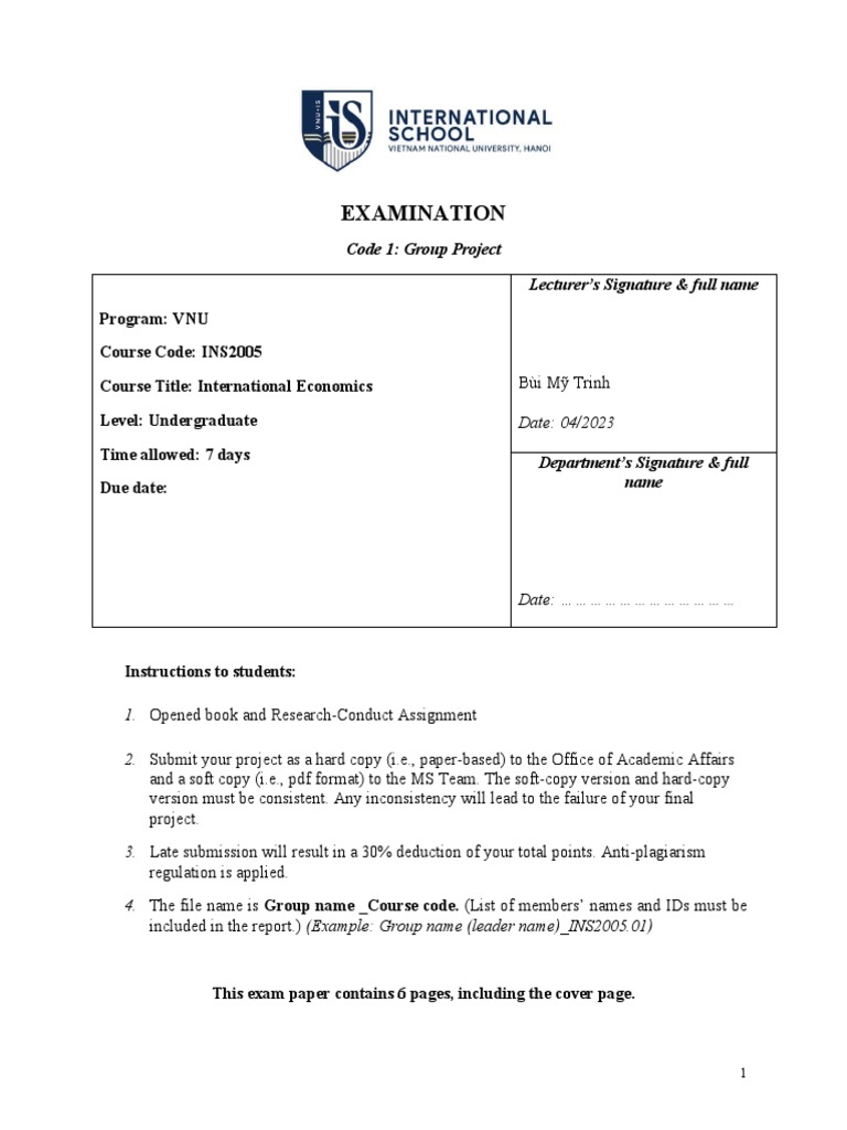 23.04. IE. Form 1.exam Cover Page & Question - Giay Thi Rieng. IE2005-code 1.updated | PDF