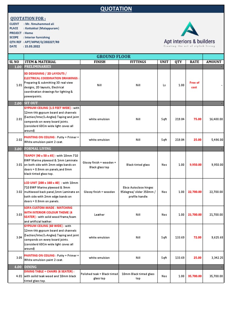 Ground Floor: Quotation For | PDF