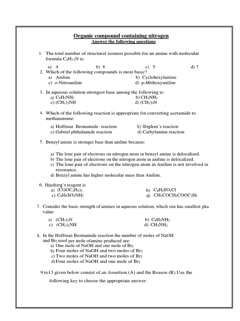 Amines Worksheet 2 PDF | PDF
