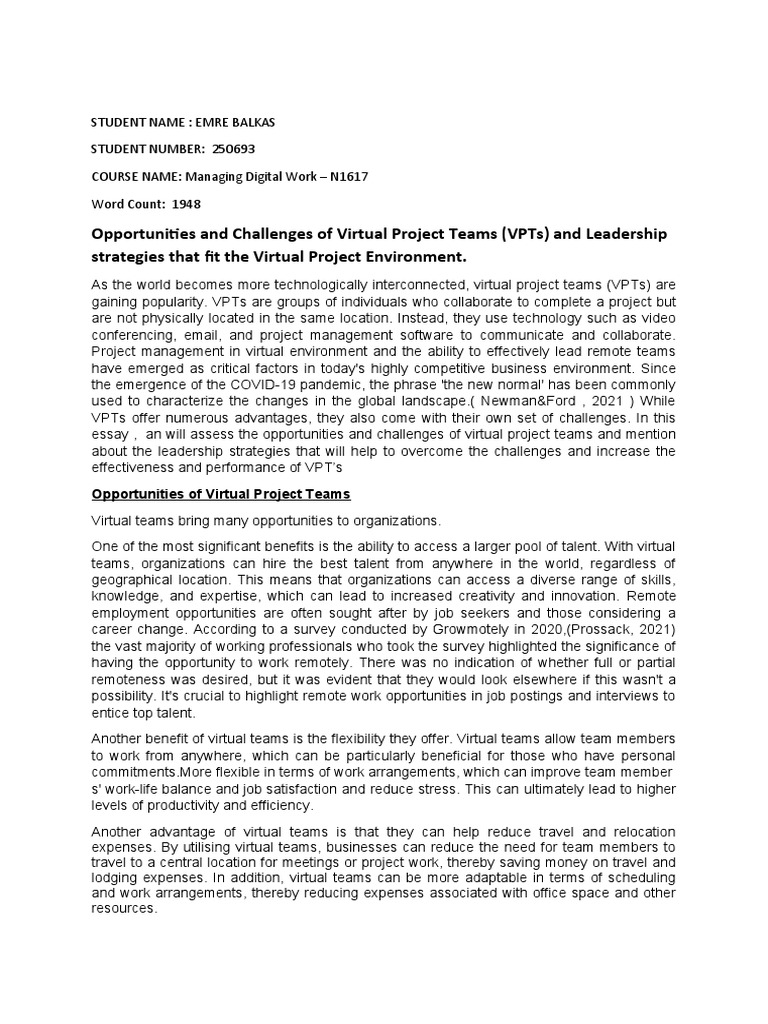 Virtual Project Teams: Opportunities & Challenges | PDF