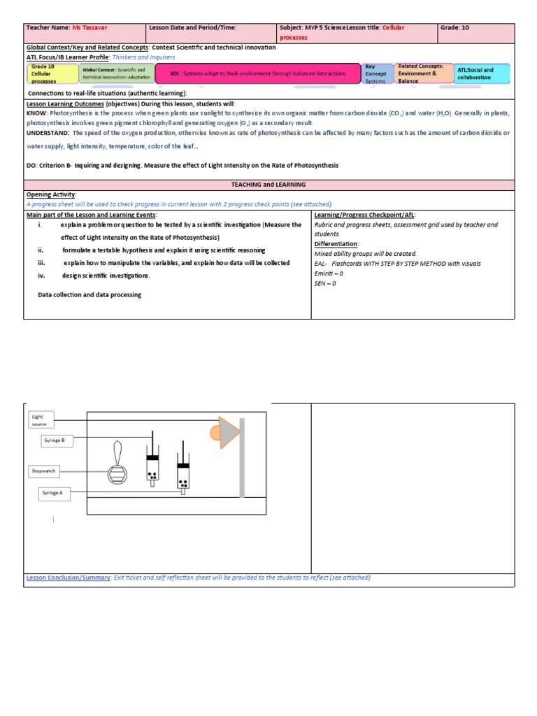 MYP 5 Lesson Plan 1 | PDF