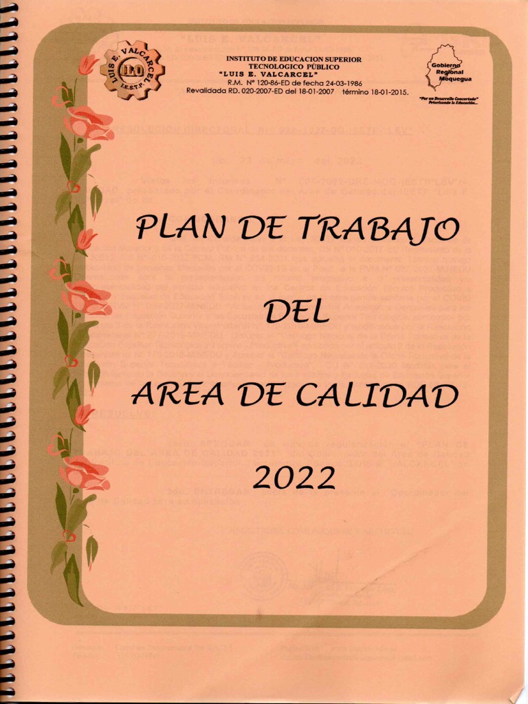 Plan de Trabajo Del Area de Calidad 2022 PDF | PDF