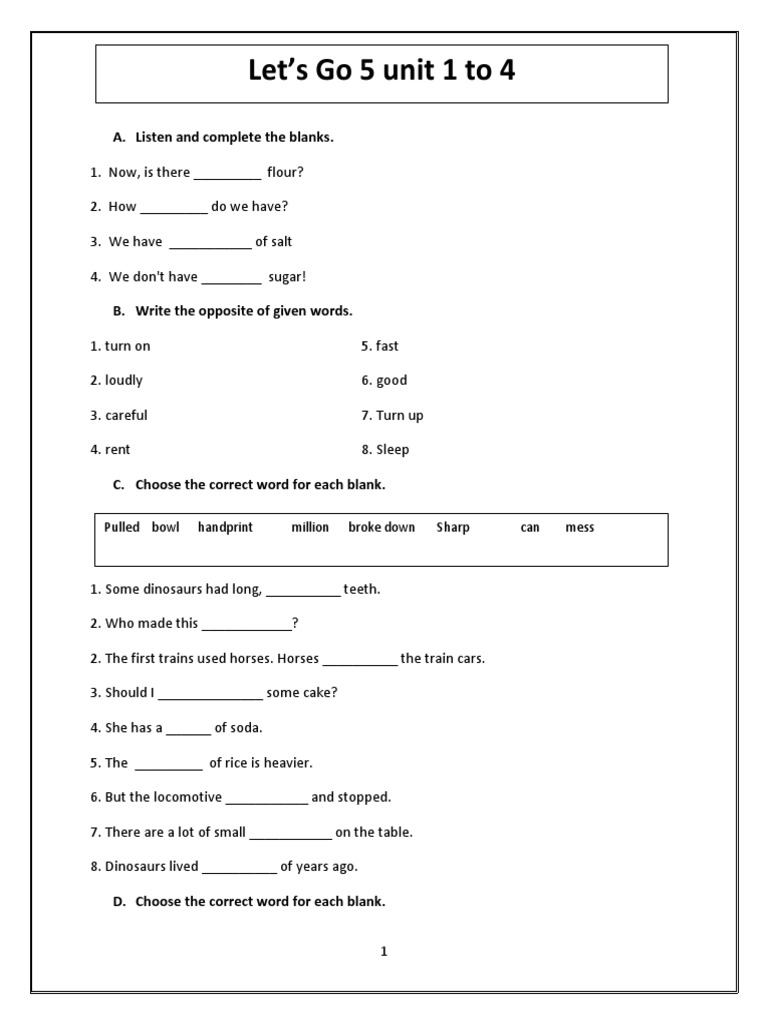 Let's Go 5 Unit 1 To 4 PDF | PDF | Food And Drink