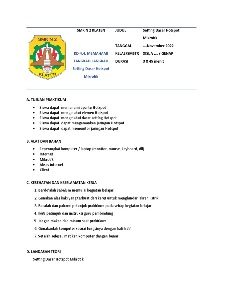 Jobsheet Hotspot Mikrotik | PDF
