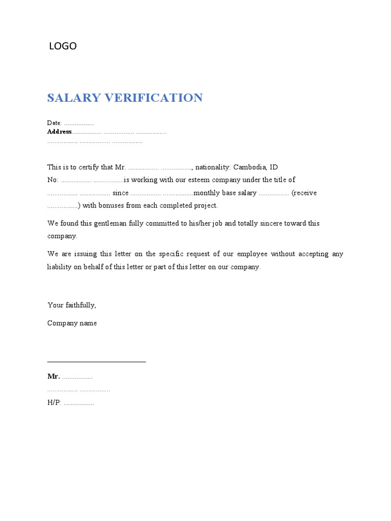 Salary Verification Letter Template | PDF