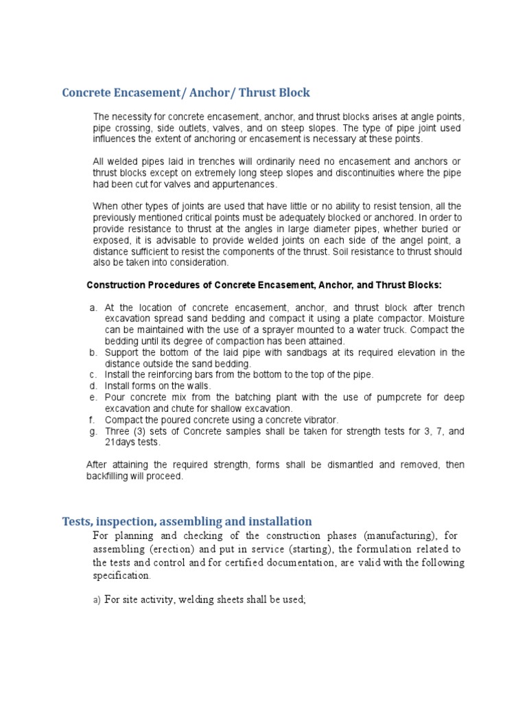 Construction Procedures of Concrete Encasement, Anchor, and Thrust ...