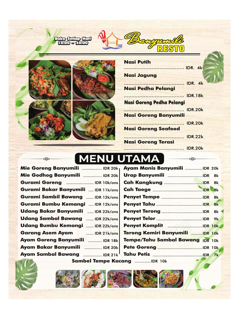 Menu Lengkap Banyumili Resto Jember | PDF