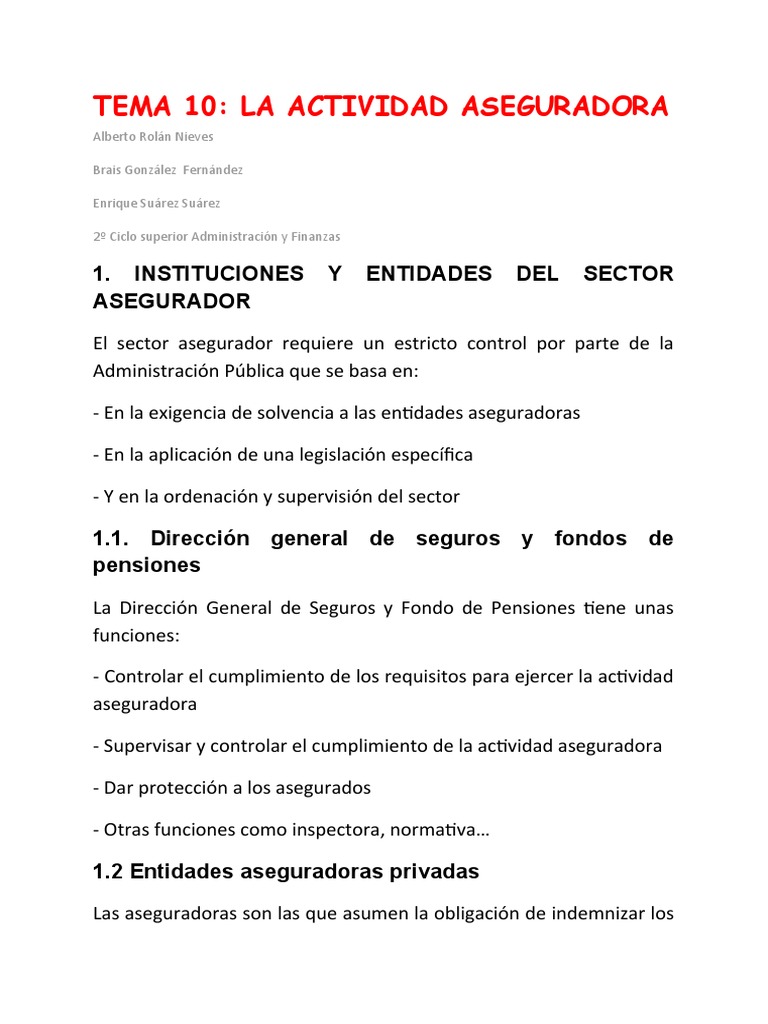Tema 10 - La Actividad Aseguradora | PDF